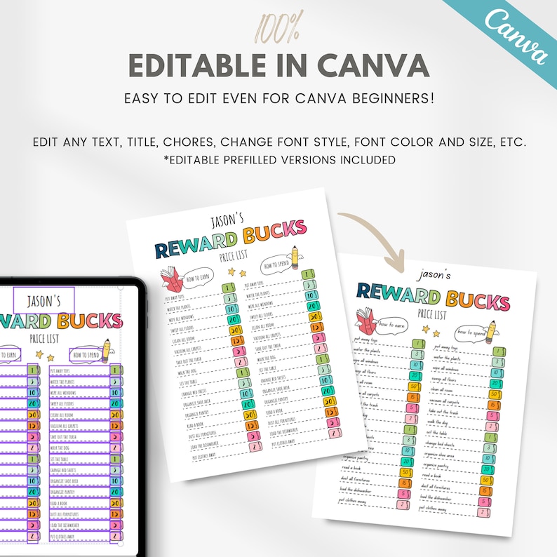 Editable Kids Reward Bucks, Mom Bucks, Kids Chore Chart, Pretend Money ...