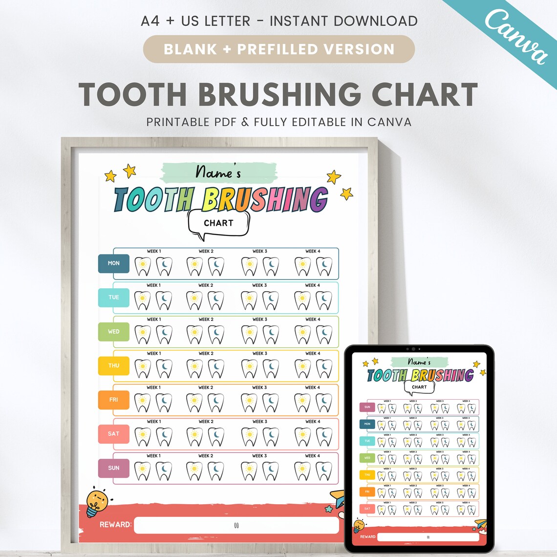 Editable Tooth Brushing Chart, Toddler Teeth Brushing Reminder, Clean ...