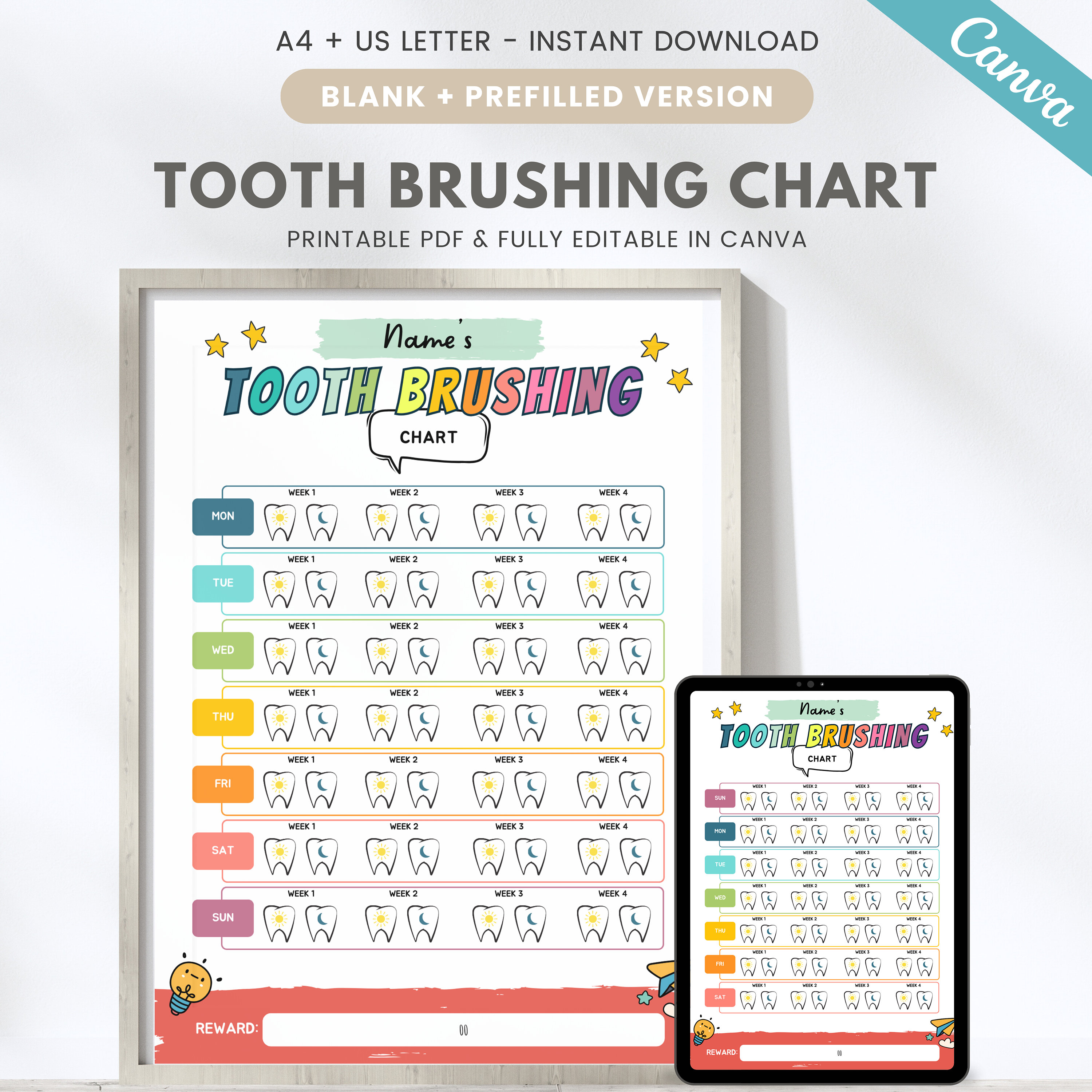 Editable Tooth Brushing Chart, Toddler Teeth Brushing Reminder, Clean ...