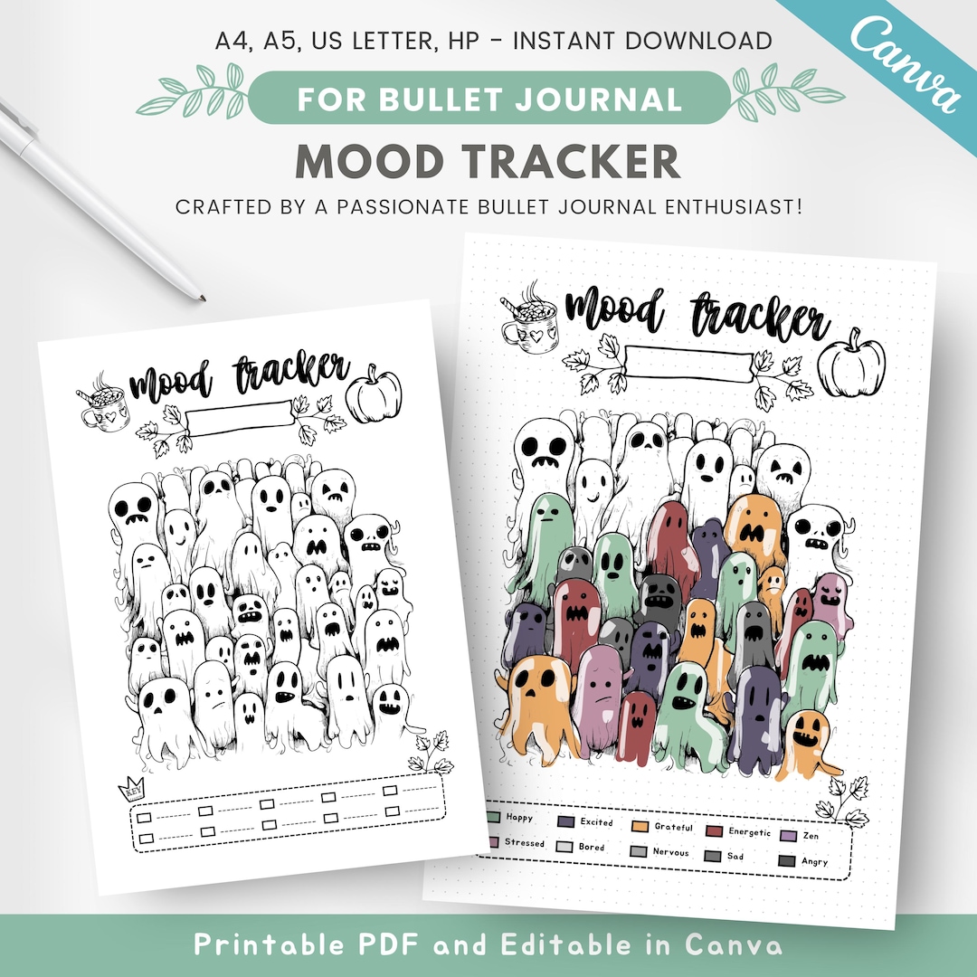 Ghost Mood Tracker, Halloween Mood Tracker, Autumn Mood Journal Page ...