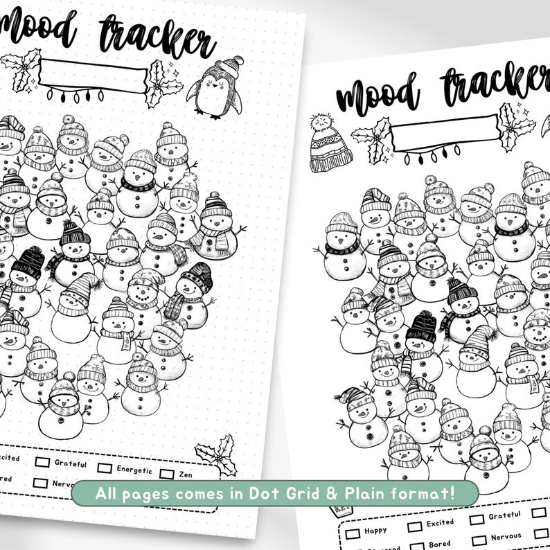 Snowmen Mood Tracker, Christmas Mood Journal, Winter Journal Page ...