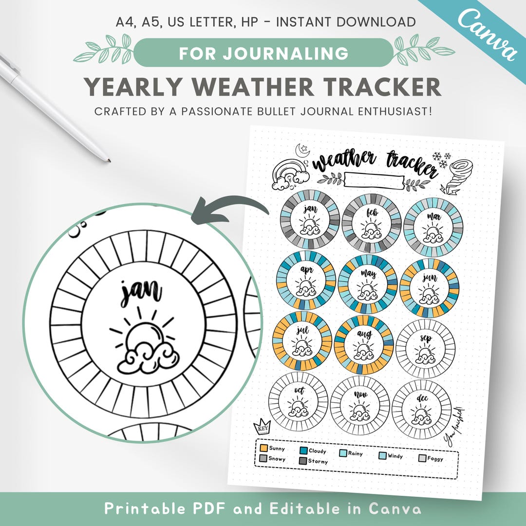 Weather Tracker Yearly, Printable Journal Page, Yearly Weather Log ...