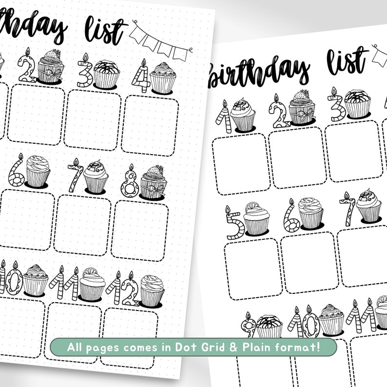 Printable Birthday Tracker, Premade Birthday Calendar Page for Bullet ...