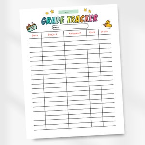 Printable Kids Grade Tracker, Homeschool Teacher Grade Book, Student ...