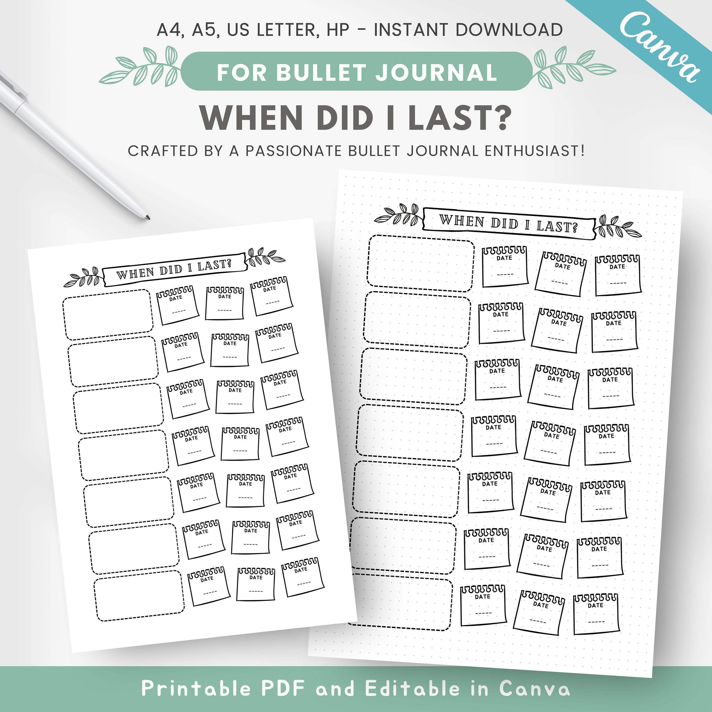 Printable When Did I Last Tracker, Task Reminder, Recurring Task ...
