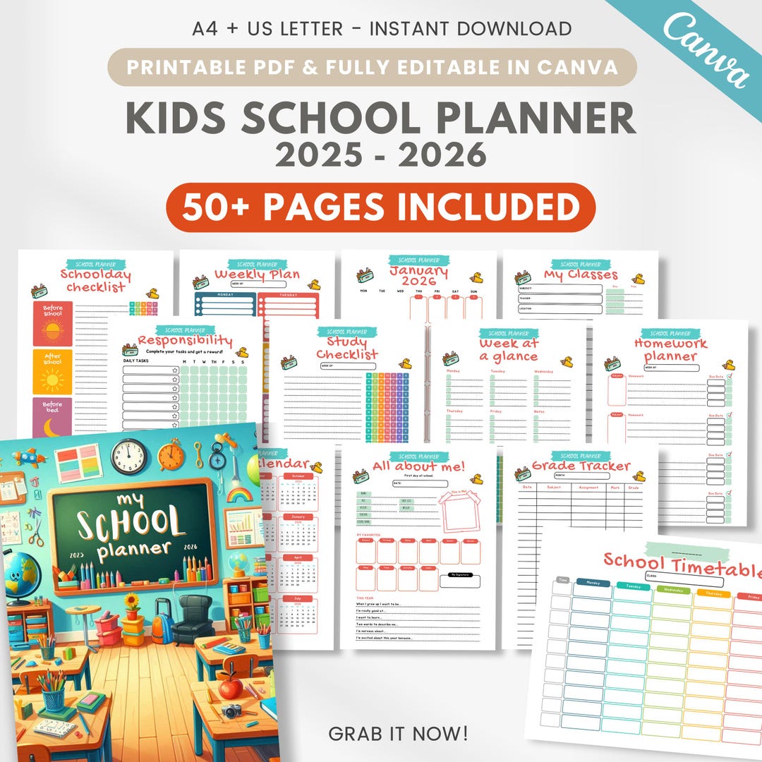 Printable Editable 2025 - 2026 School Planner, School Checklist, School ...