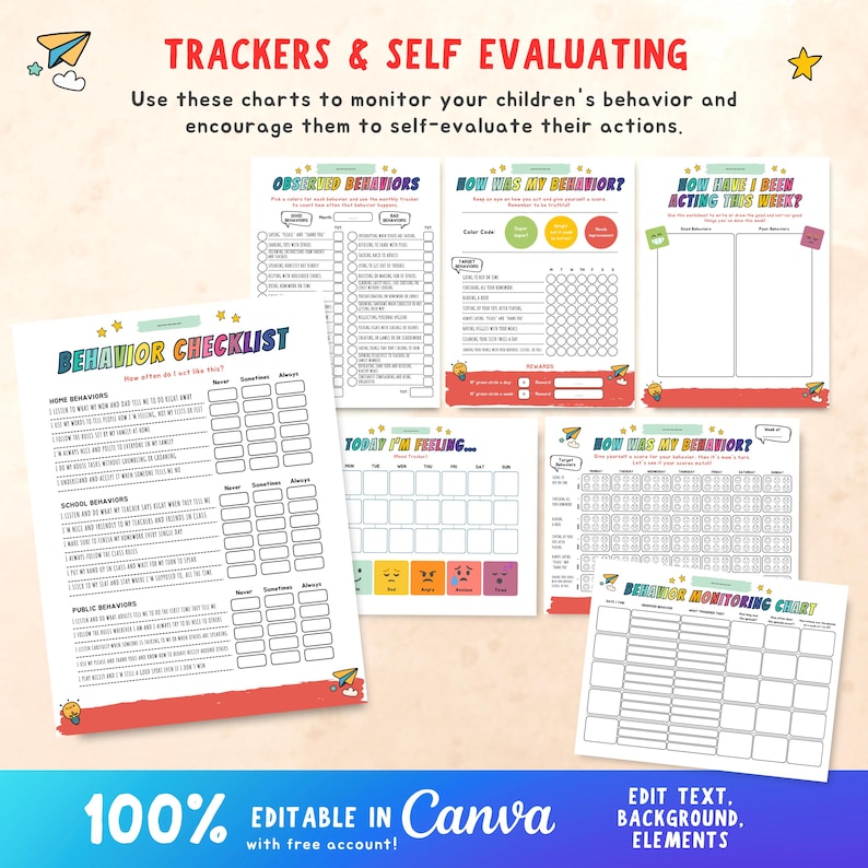 Editable Kids Behavior Chart Bundle, Toddler Behavior Tracker, Visual ...
