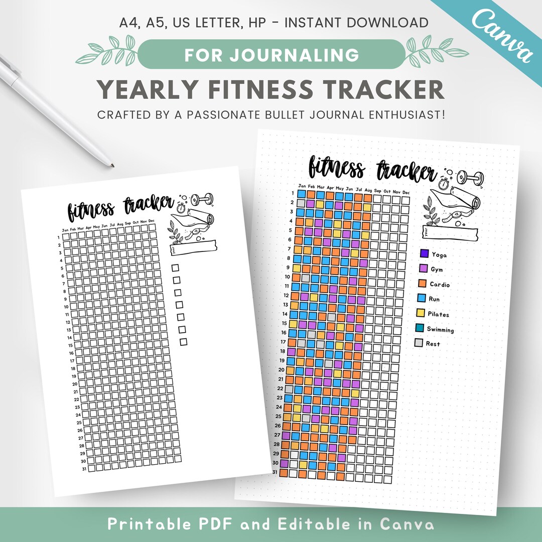 Fitness Tracker Yearly, Yearly Workout Tracker, Printable Planner ...
