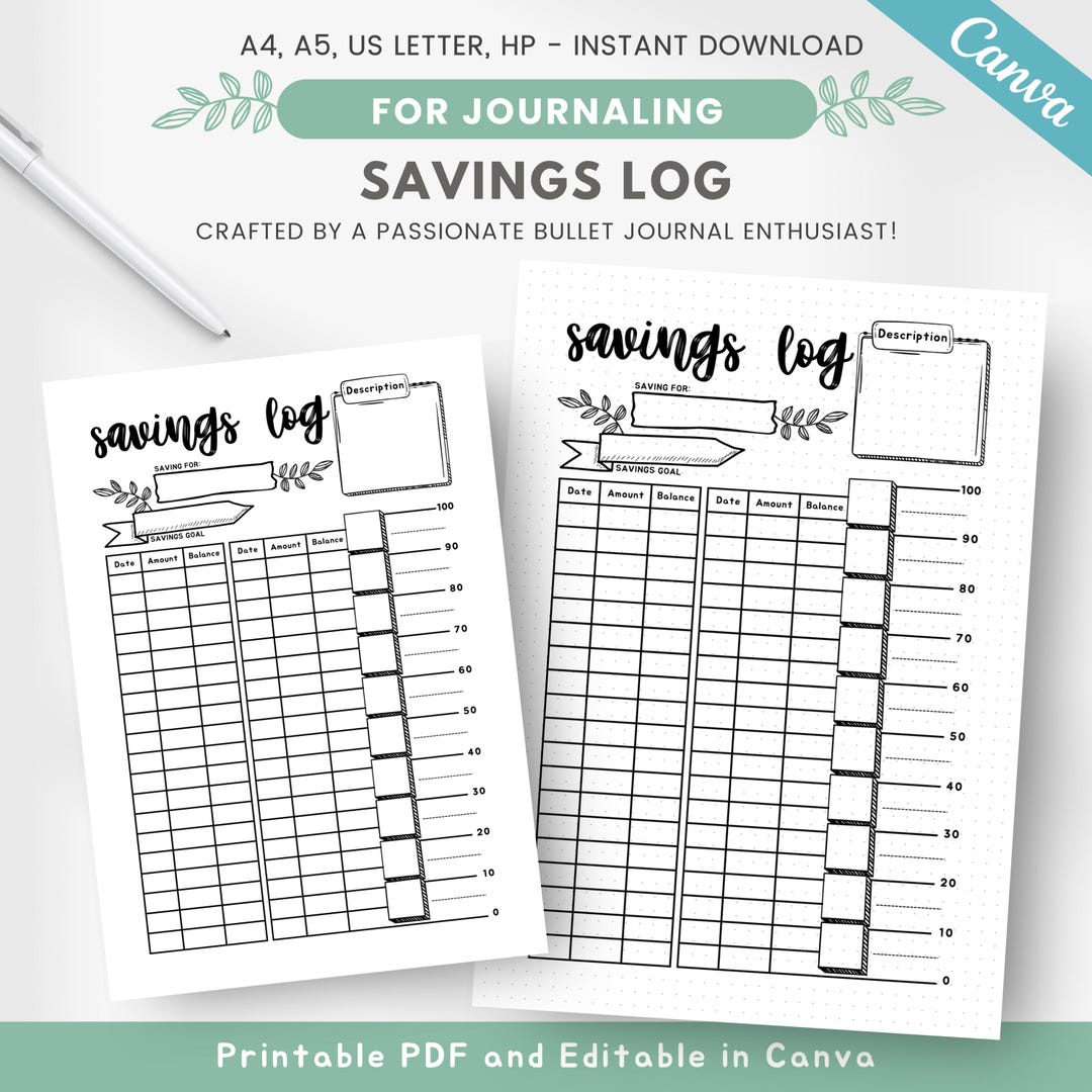 Printable Savings Log, Savings Tracker, Sinking Funds Tracker, Money ...