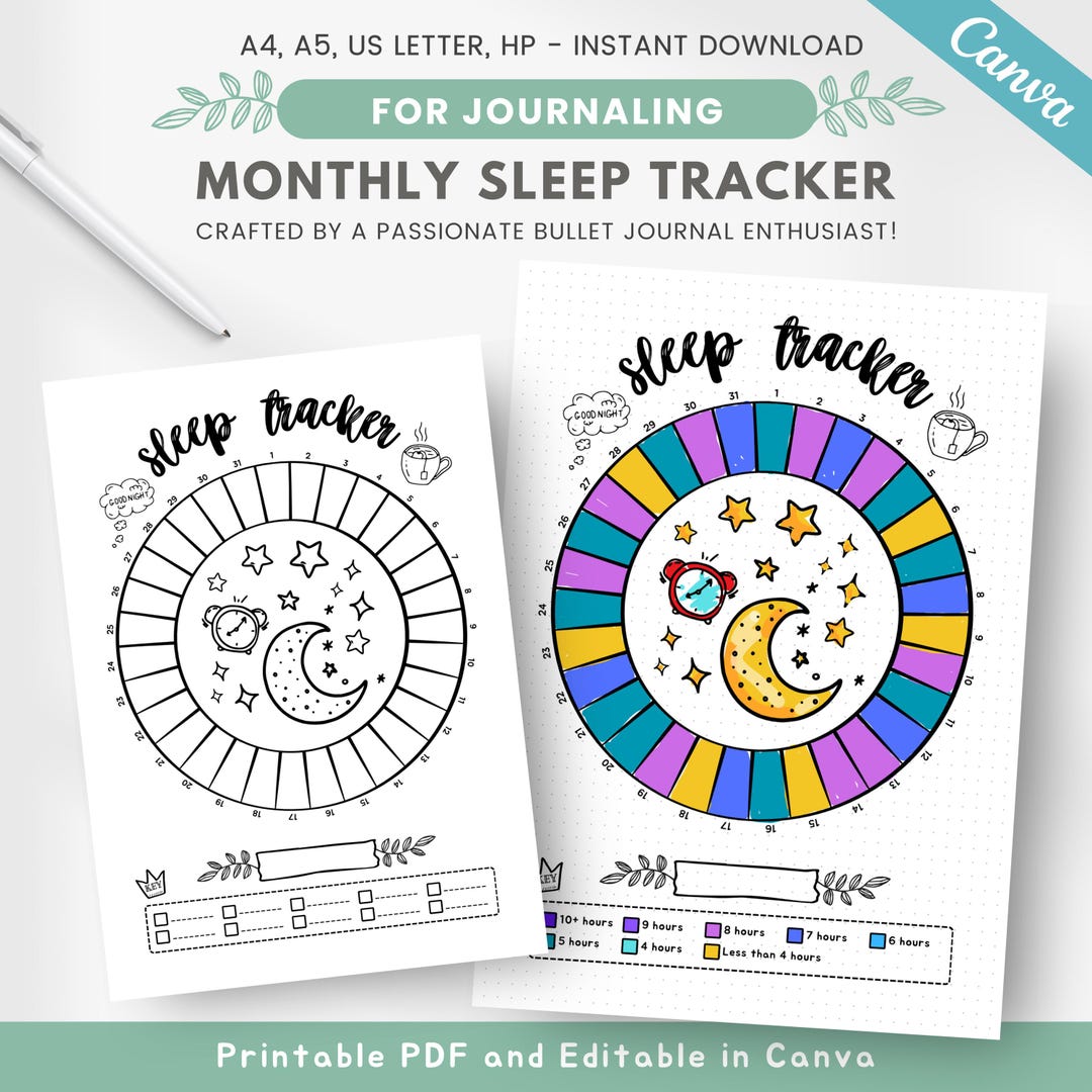 Monthly Sleep Tracker, Sleep Hours Log, Printable Journal Page, Nap ...