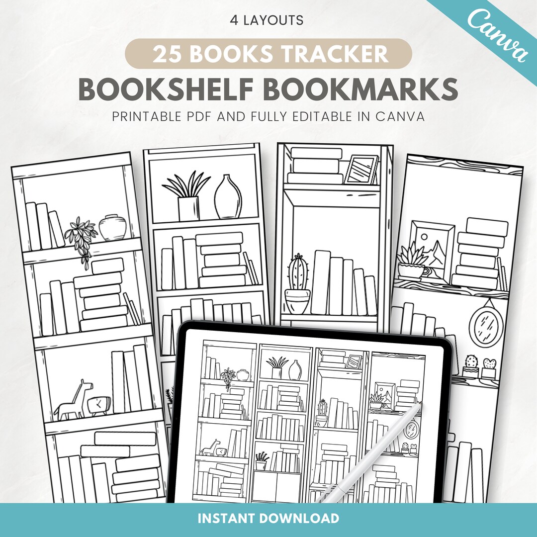 Printable Bookshelf Bookmarks, Editable Reading Tracker, Coloring ...