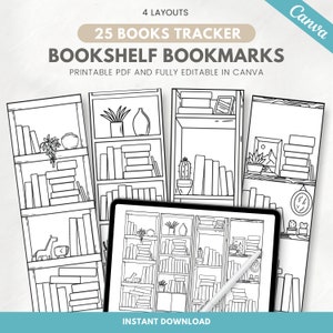 Printable Bookshelf Bookmarks, Editable Reading Tracker, Coloring ...