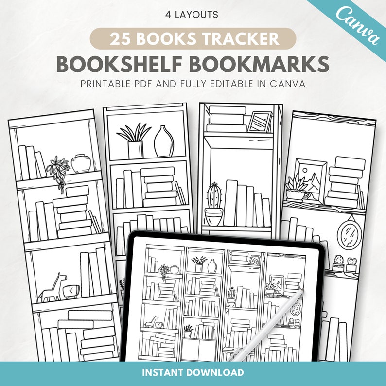 Printable Bookshelf Bookmarks, Editable Reading Tracker, Coloring ...