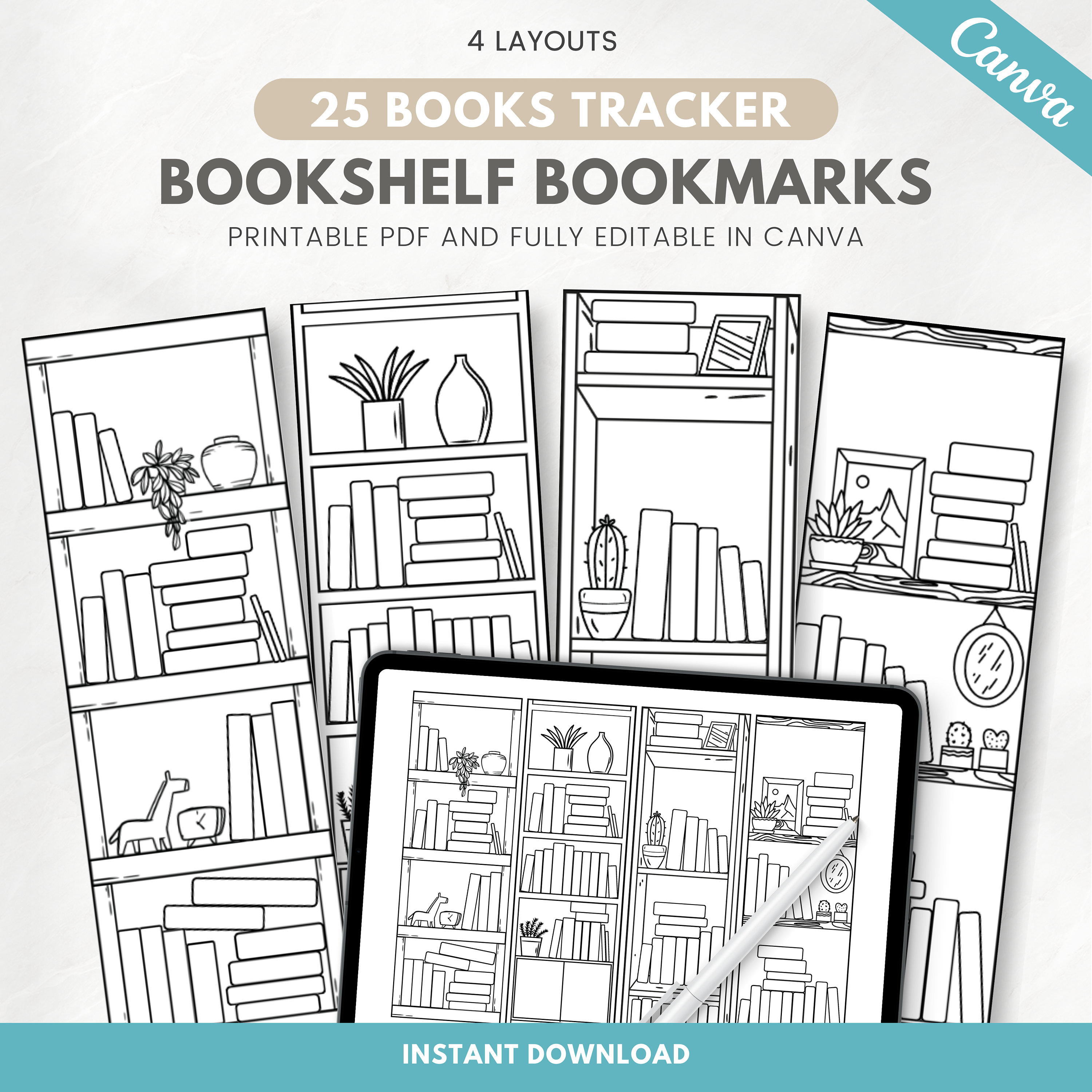 Printable Bookshelf Bookmarks, Editable Reading Tracker, Coloring ...