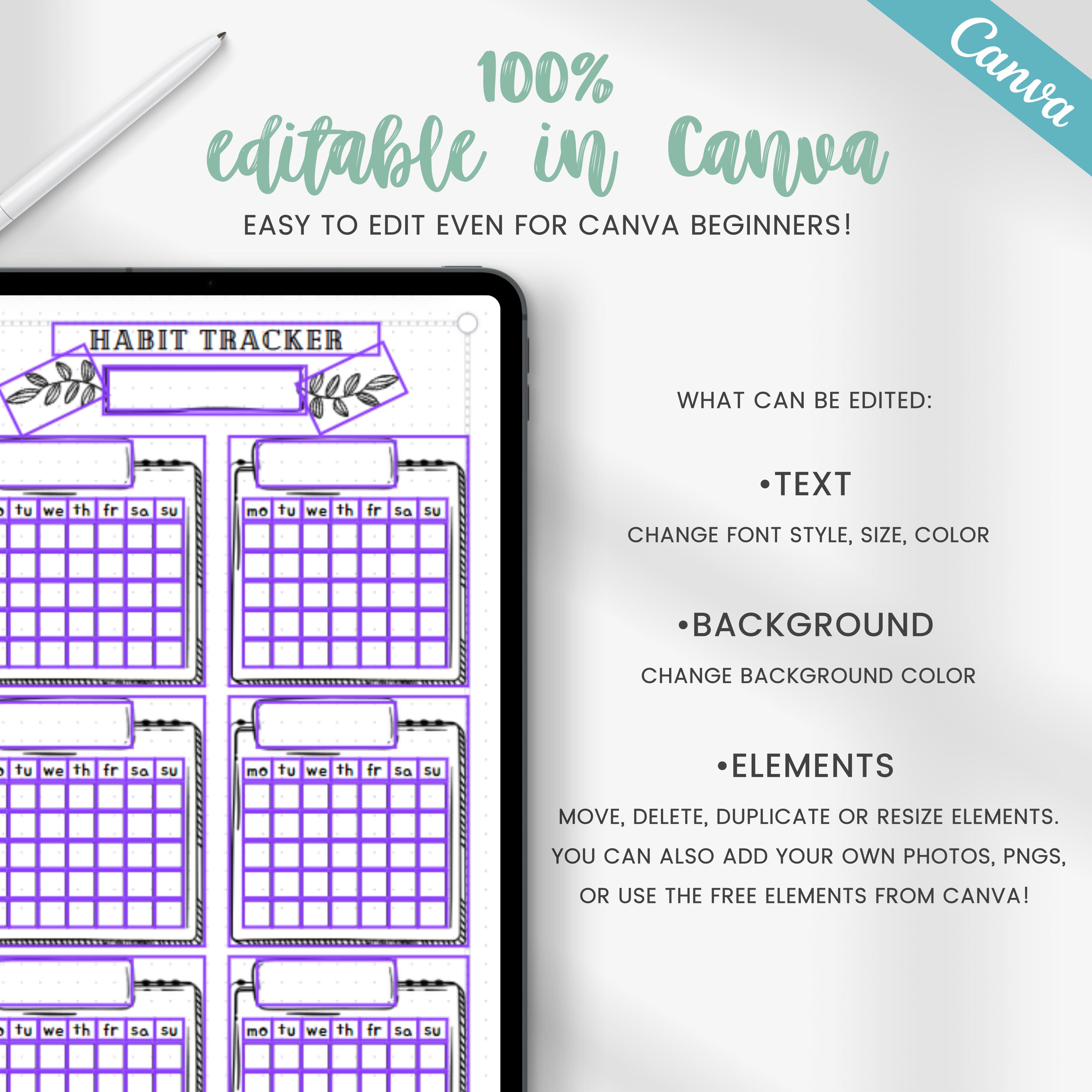 Editable Monthly Habit Tracker, Daily Routine Tracker, 30 Days Habit ...