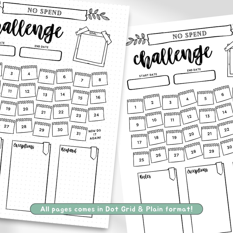 Monthly No Spend Challenge, Printable Savings Challenge, 30 Days No ...
