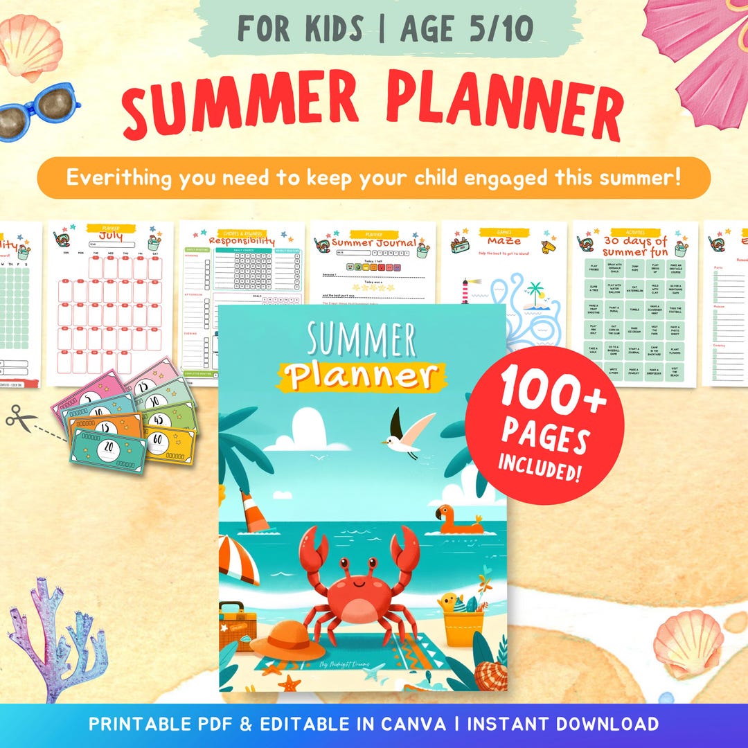 Kids Summer Planner Bundle, Editable Summer Activity Book, Boredom Jar ...