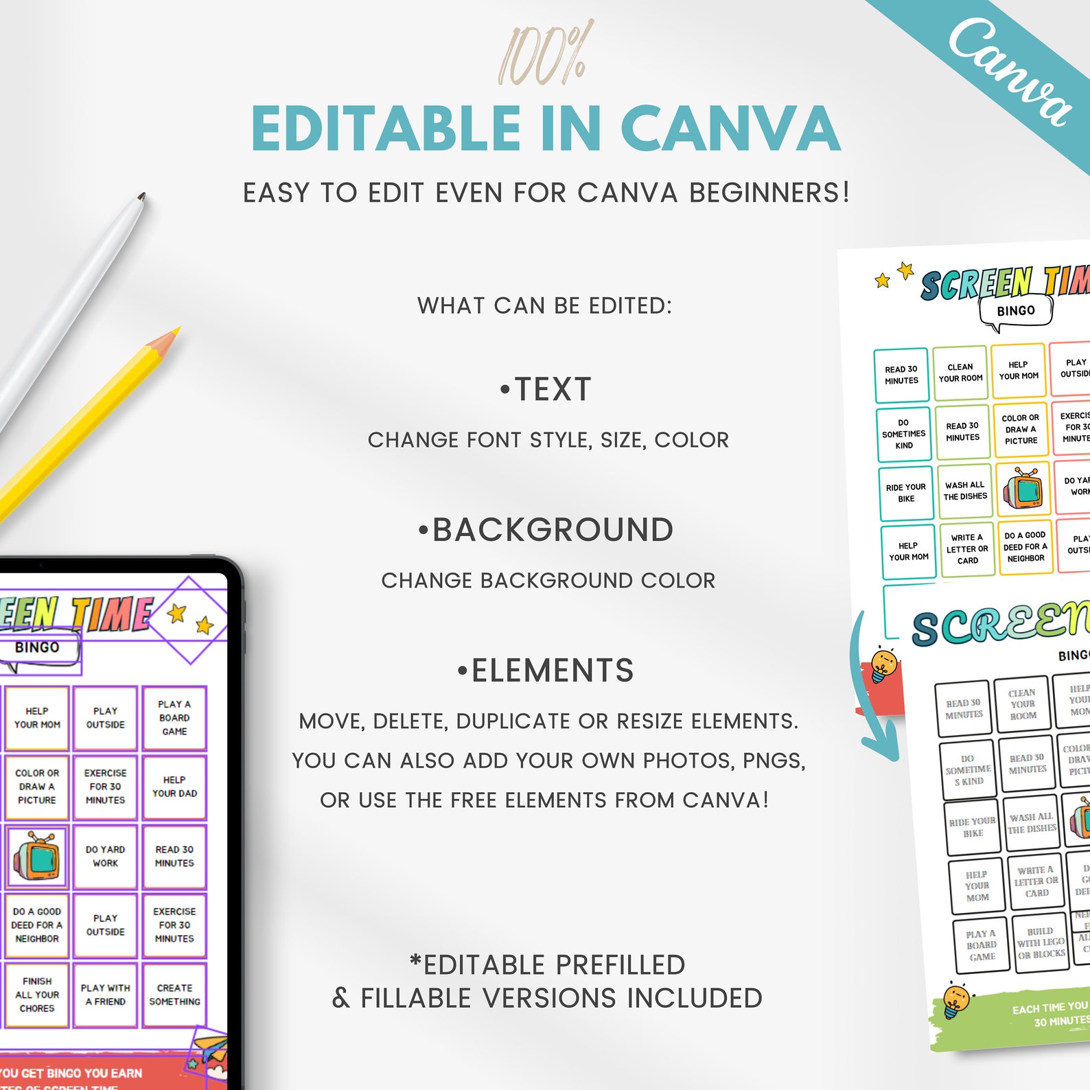 Editable Screen Time Chart With Reward Bucks, Printable Kids Screen ...