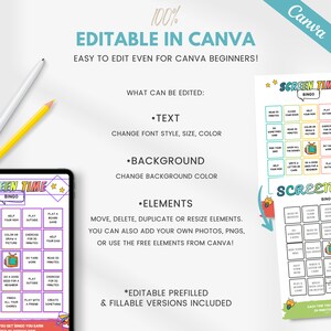 Editable Screen Time Chart With Reward Bucks, Printable Kids Screen ...