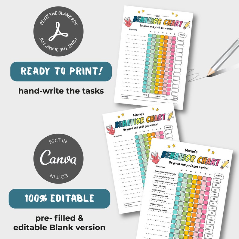 Editable Behavior Chart for Kids Behavior Management Tracker - Etsy