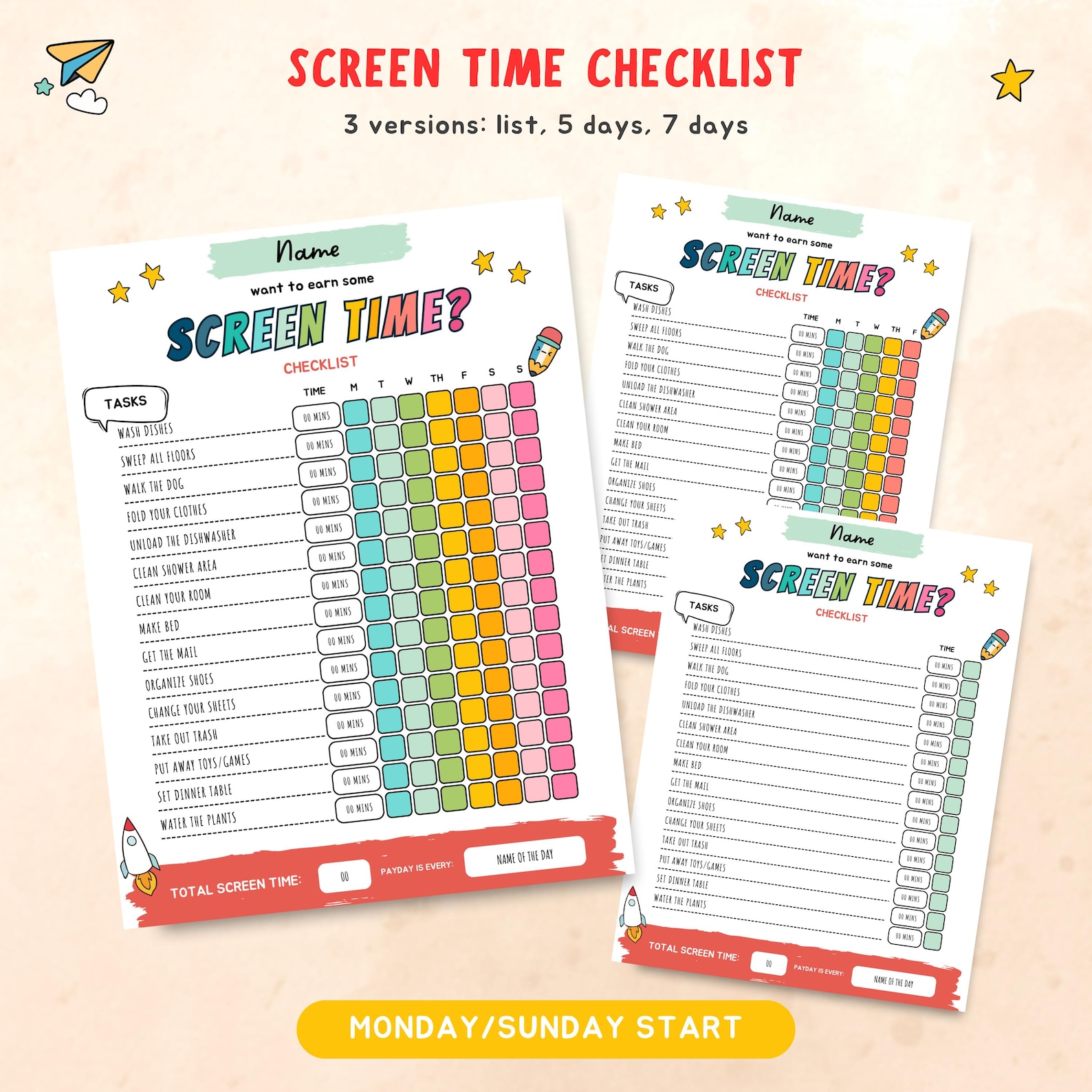 Editable Screen Time Chart With Reward Bucks, Printable Kids Screen ...