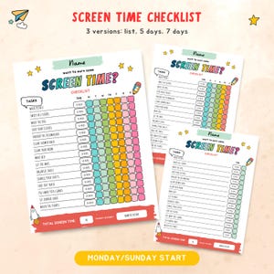 Editable Screen Time Chart With Reward Bucks, Printable Kids Screen ...