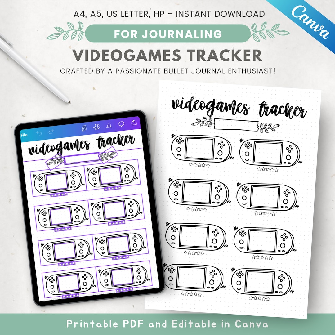 Video Games Tracker, PRINTABLE & EDITABLE Journal Page, Gaming Tracker ...