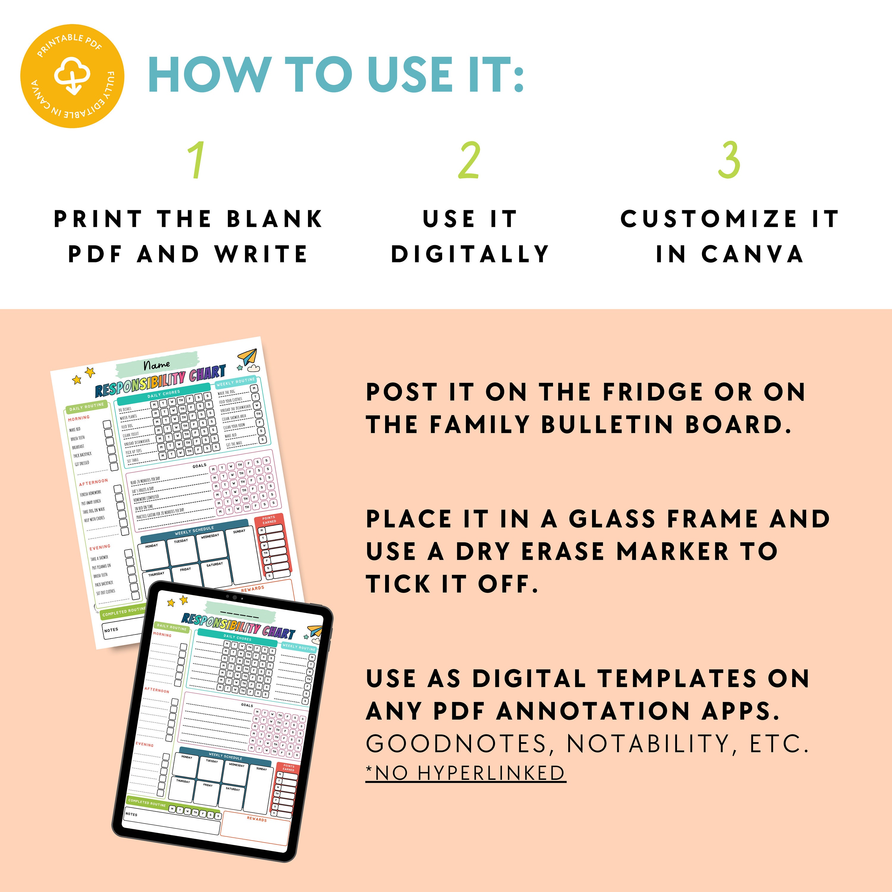 Editable ADHD Chore Chart for Kids Printable Responsibility - Etsy