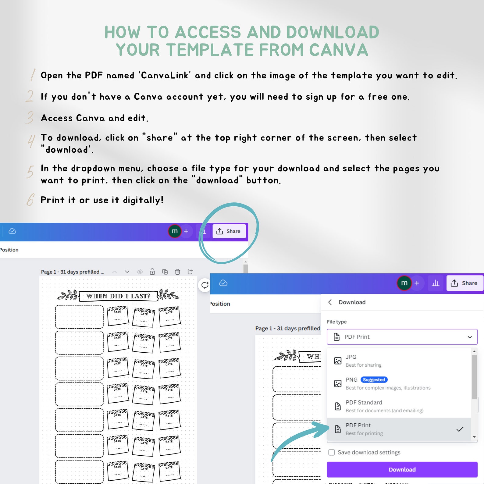 Printable When Did I Last Tracker, Task Reminder, Recurring Task ...