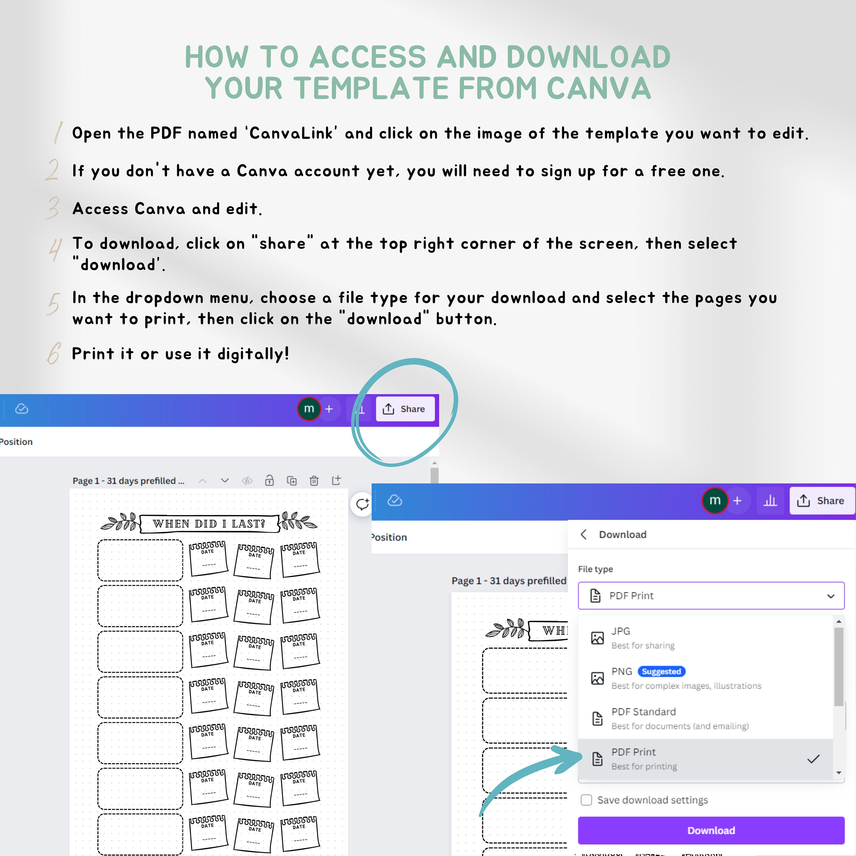 Printable When Did I Last Tracker, Task Reminder, Recurring Task ...