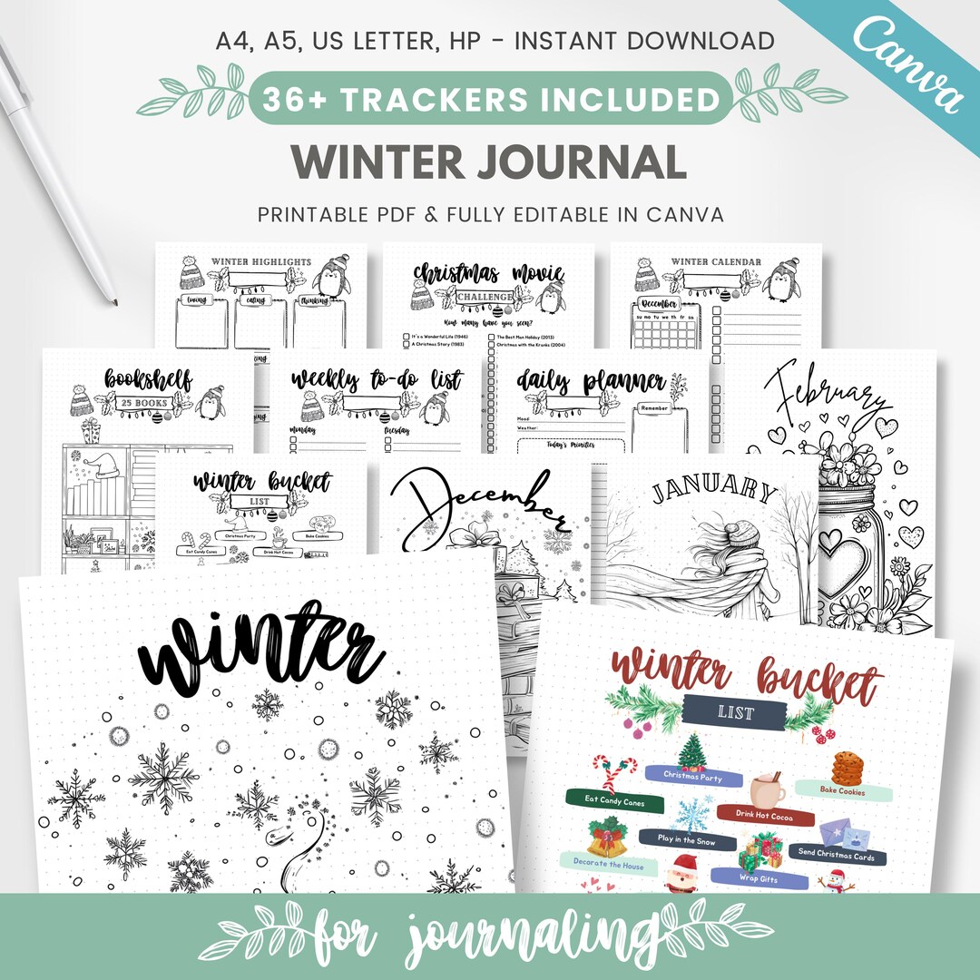 39 Winter Journal Pages Bundle, Winter Planner Insert, Winter Bucket ...