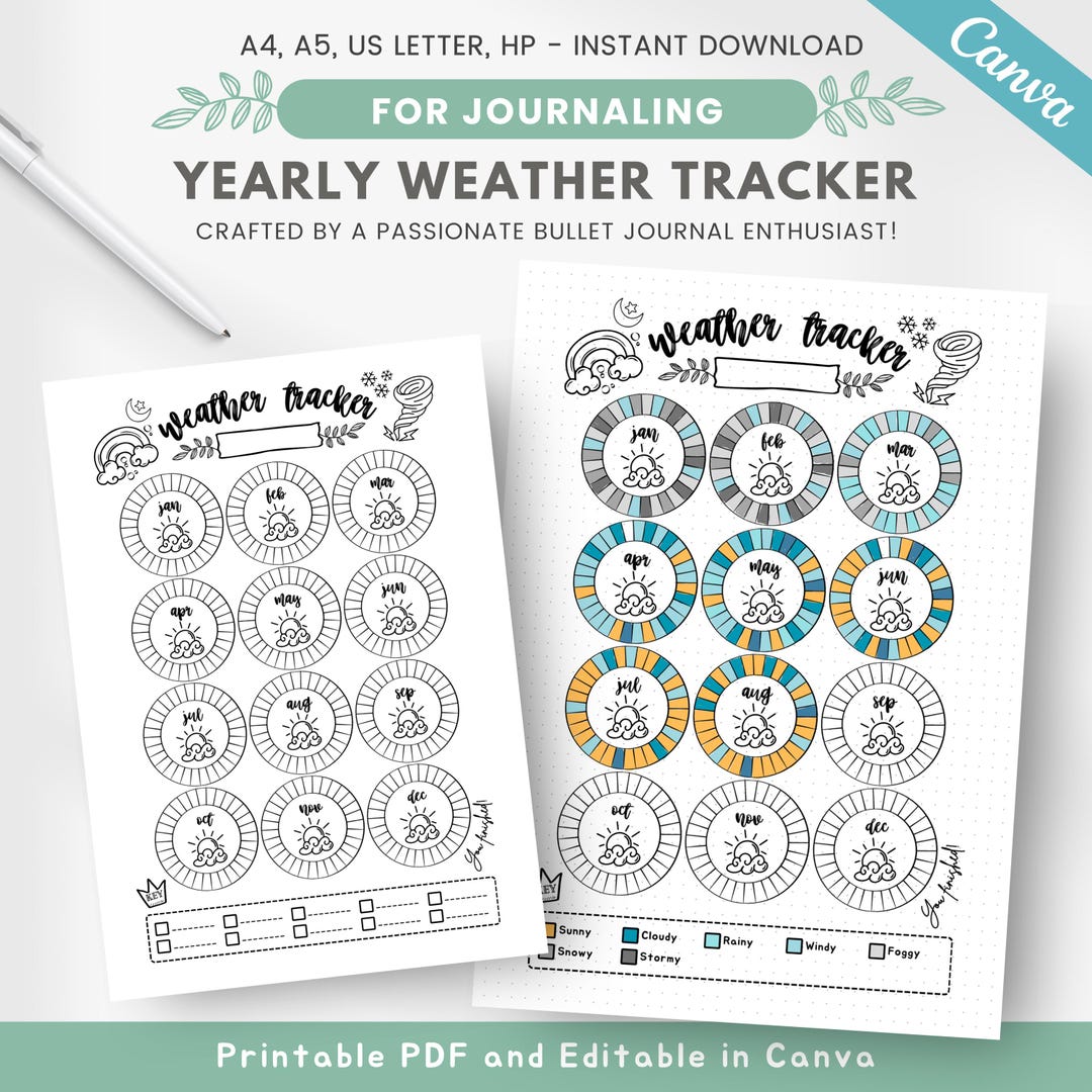 Weather Tracker Yearly, Printable Journal Page, Yearly Weather Log ...