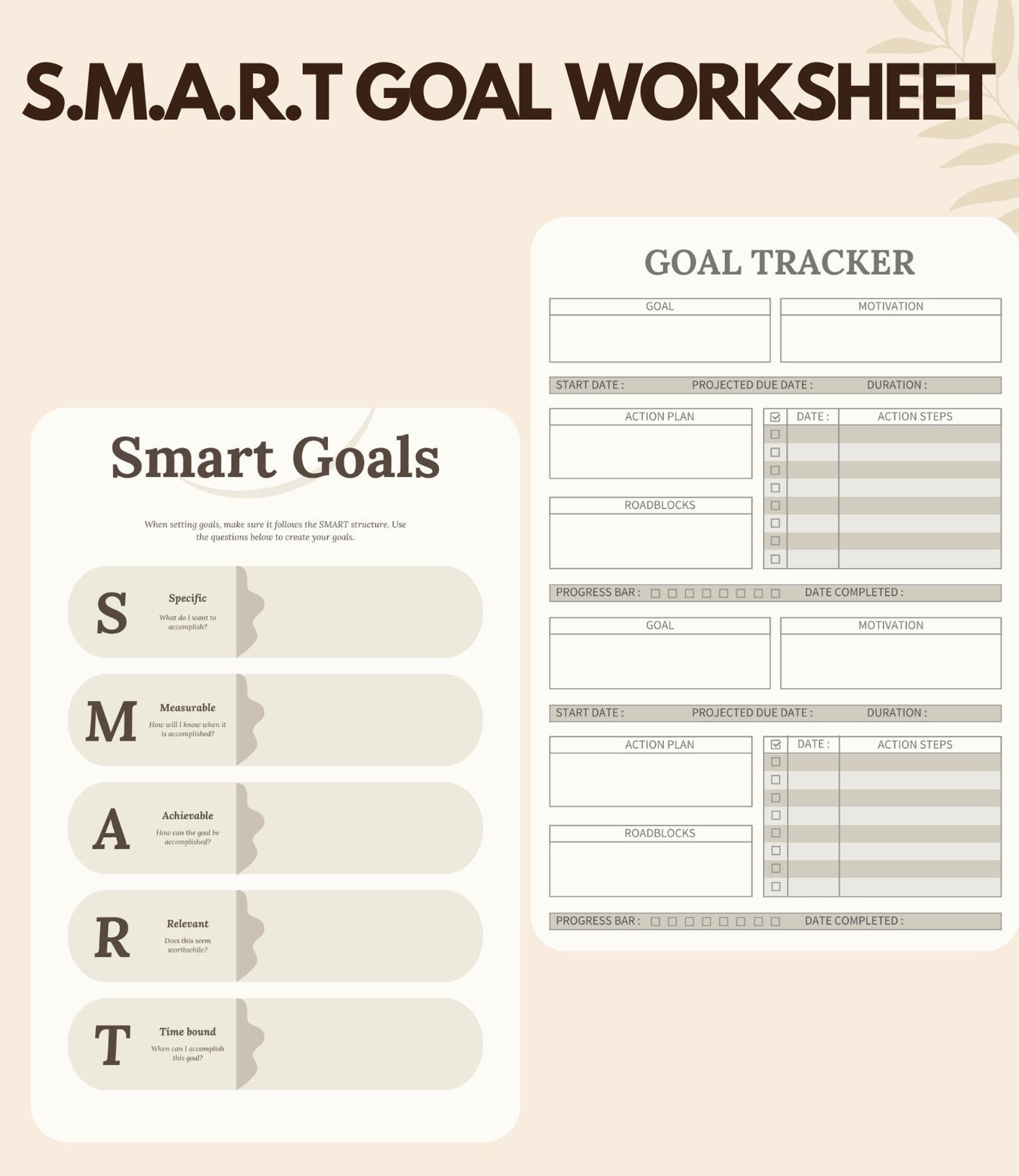 Printable Goals Worksheet, Goal Setting, Goal Planner, Smart Goals, My ...