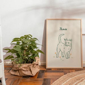 Custom Cat Drawing, Cottagecore Pet Portrait, Digital Cat Outline ...