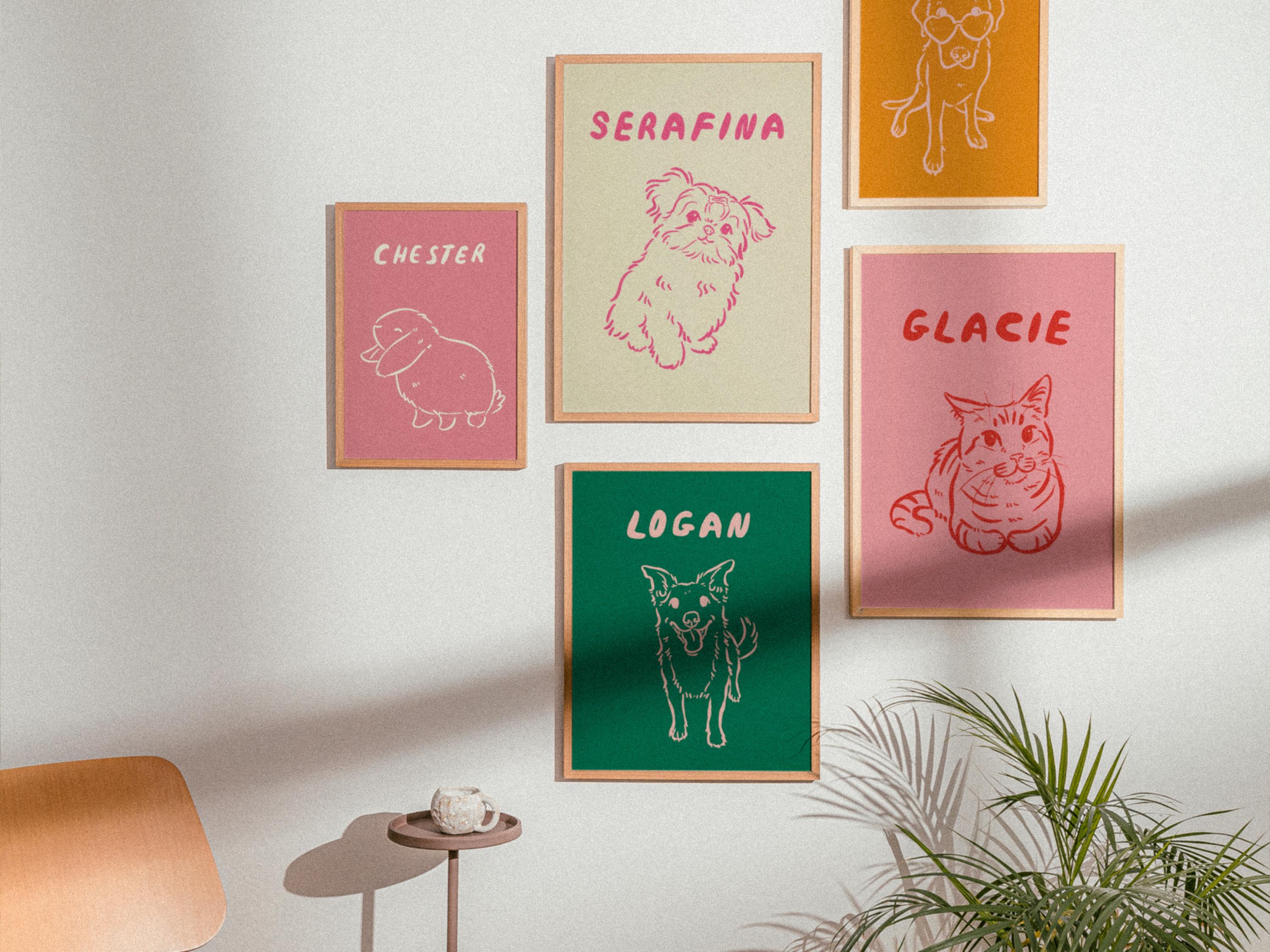 Set of 2 Custom Pet Portrait, Fun Wall Art, Cute Digital Print, Maxim ...