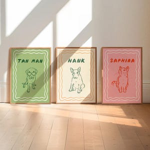 Funky Custom Dog Portrait, Colorful Digital Pet Prints, Cute Line ...