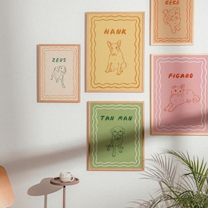 Custom Funky Pet Portrait, Cute Digital Cat Poster, Colorful Dog ...