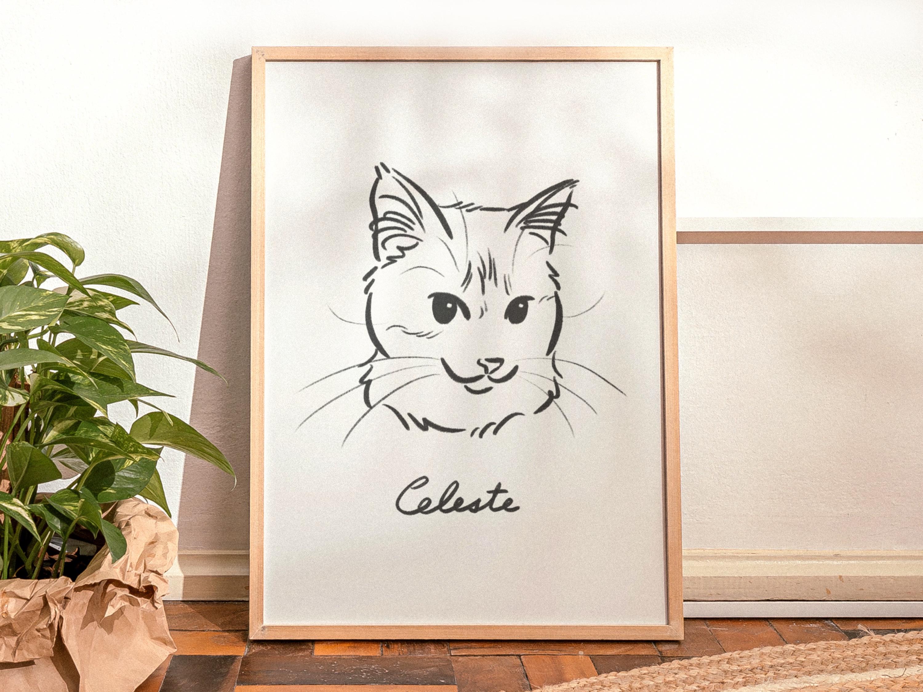Cat Line Portrait, Custom Drawing, Minimalist Pet Outline Art, Digital ...