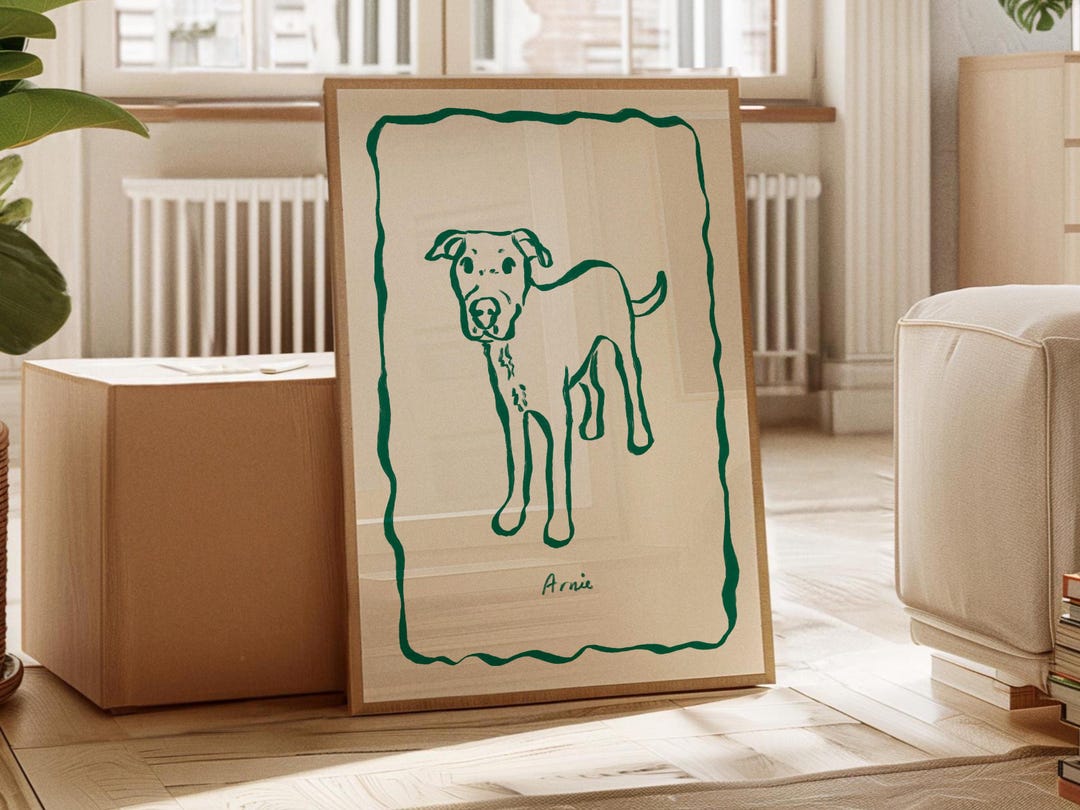 Custom Eclectic Dog Portrait, Modern Pet Poster, Handmade Animal Wall ...