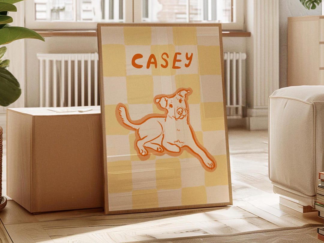 Retro Checker Custom Dog Portrait, Funky Digital Pet Print, Cute ...