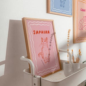 Custom Funky Pet Portrait, Cute Digital Cat Poster, Colorful Dog ...