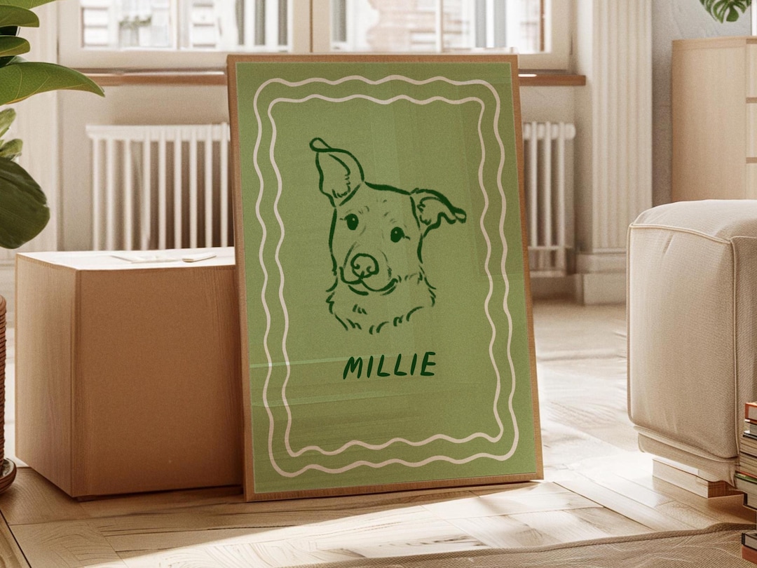 Funky Custom Dog Portrait, Cute Pet Line Art, Digital Pet Poster, Retro ...