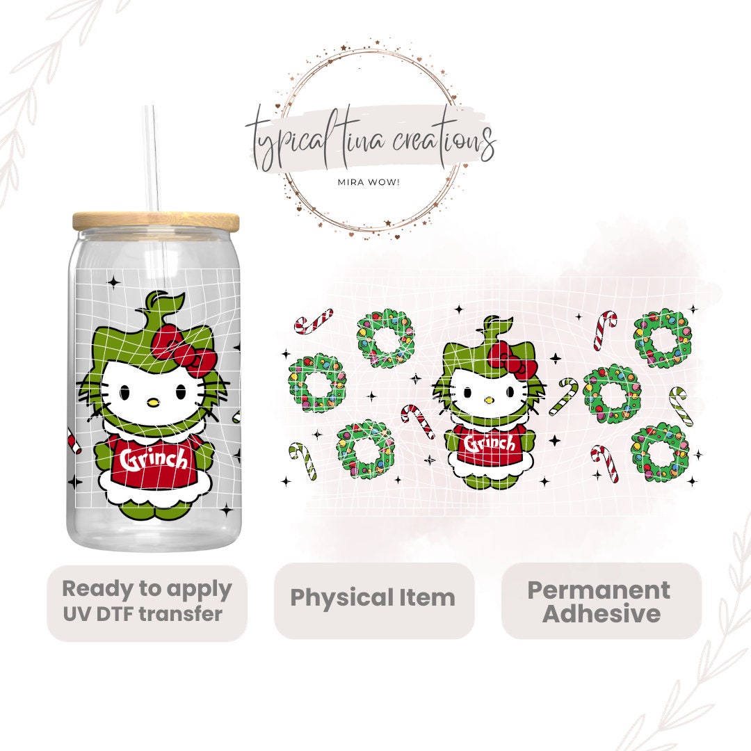 Hey Kitty Grinch and Wreaths Cartoon Character Ready Apply - Etsy
