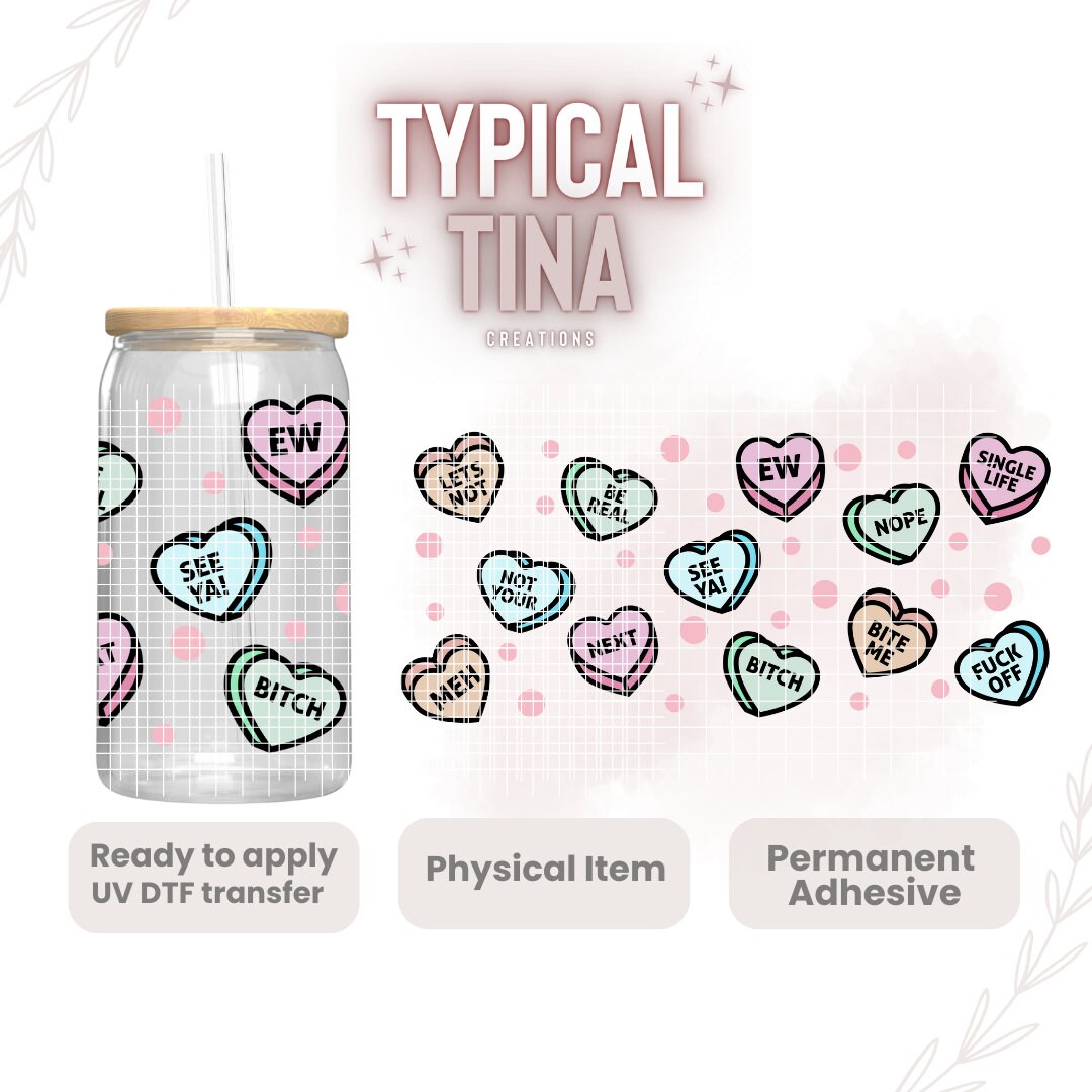 Bite Me Candy Hearts Ready to Apply UV DTF Wrap 16oz Waterproof ...