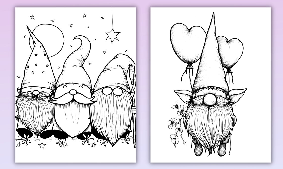 Sweet Gnomes Coloring Page - 30 Adorable Pages - Instant Download - Etsy