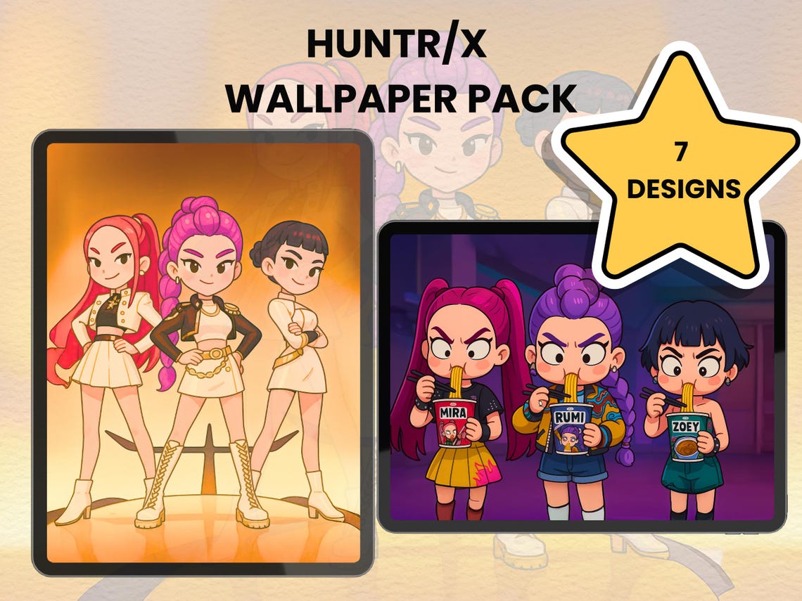 Huntrix K-pop Demon Hunters iPad & Tablet Wallpaper Pack – 7 Digital ...