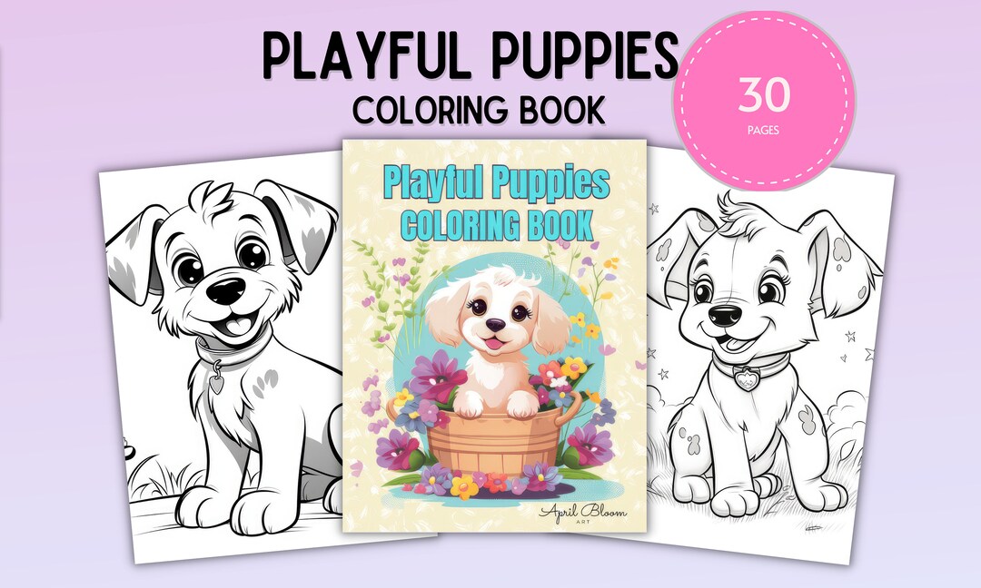 Adorable Puppies Coloring Book - 30 Adorable Puppies - Digital Download ...