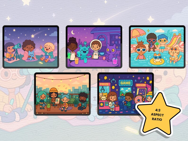 Toca Boca iPad Wallpaper Bundle | 12 Cute 4:3 Digital Backgrounds for ...