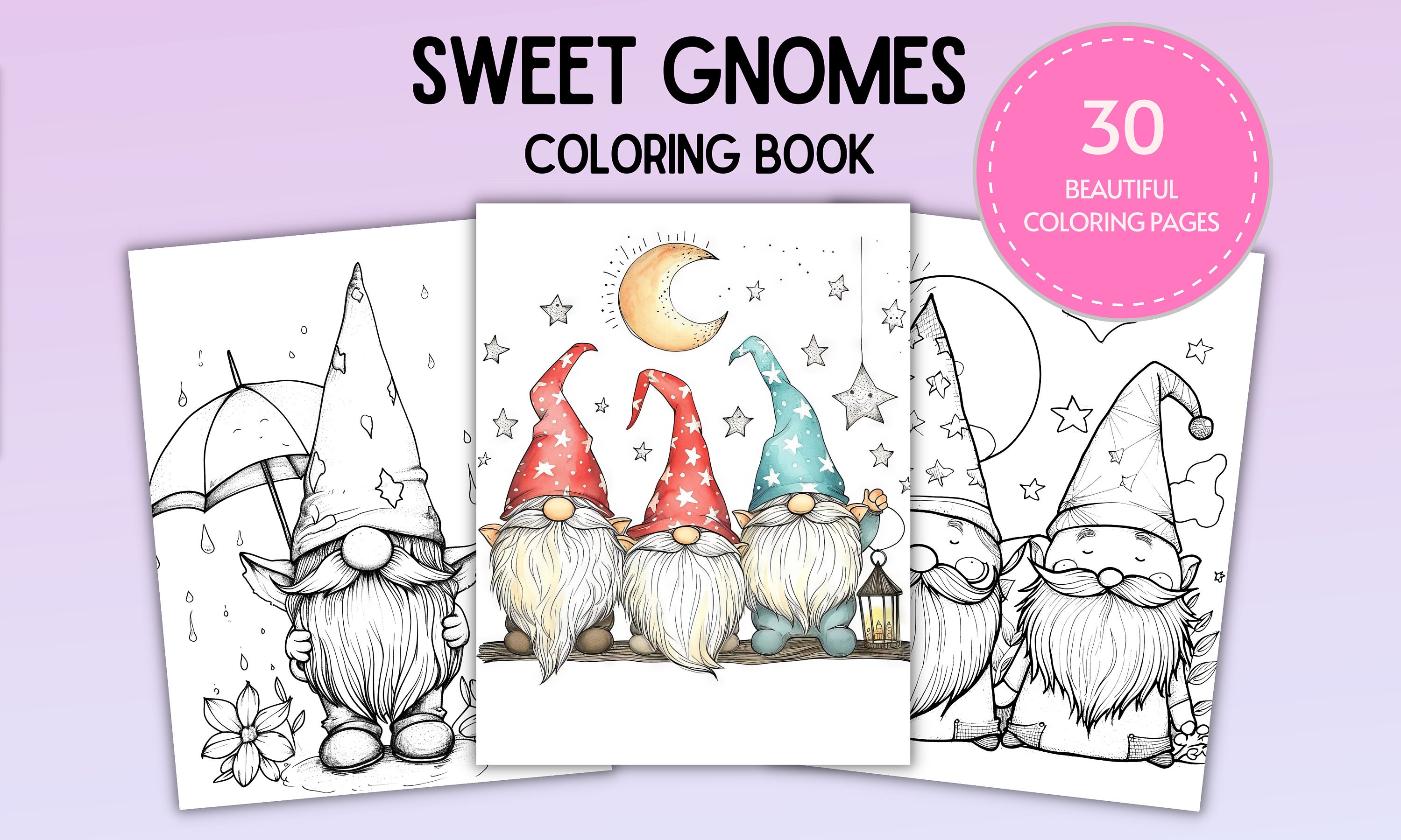 Sweet Gnomes Coloring Page - 30 Adorable Pages - Instant Download - Etsy
