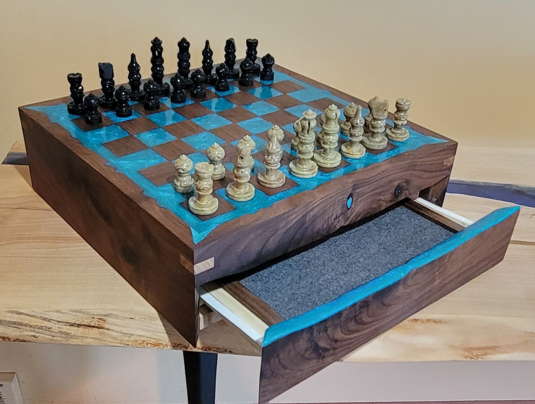 Resin and Black Walnut Chess Board - Etsy